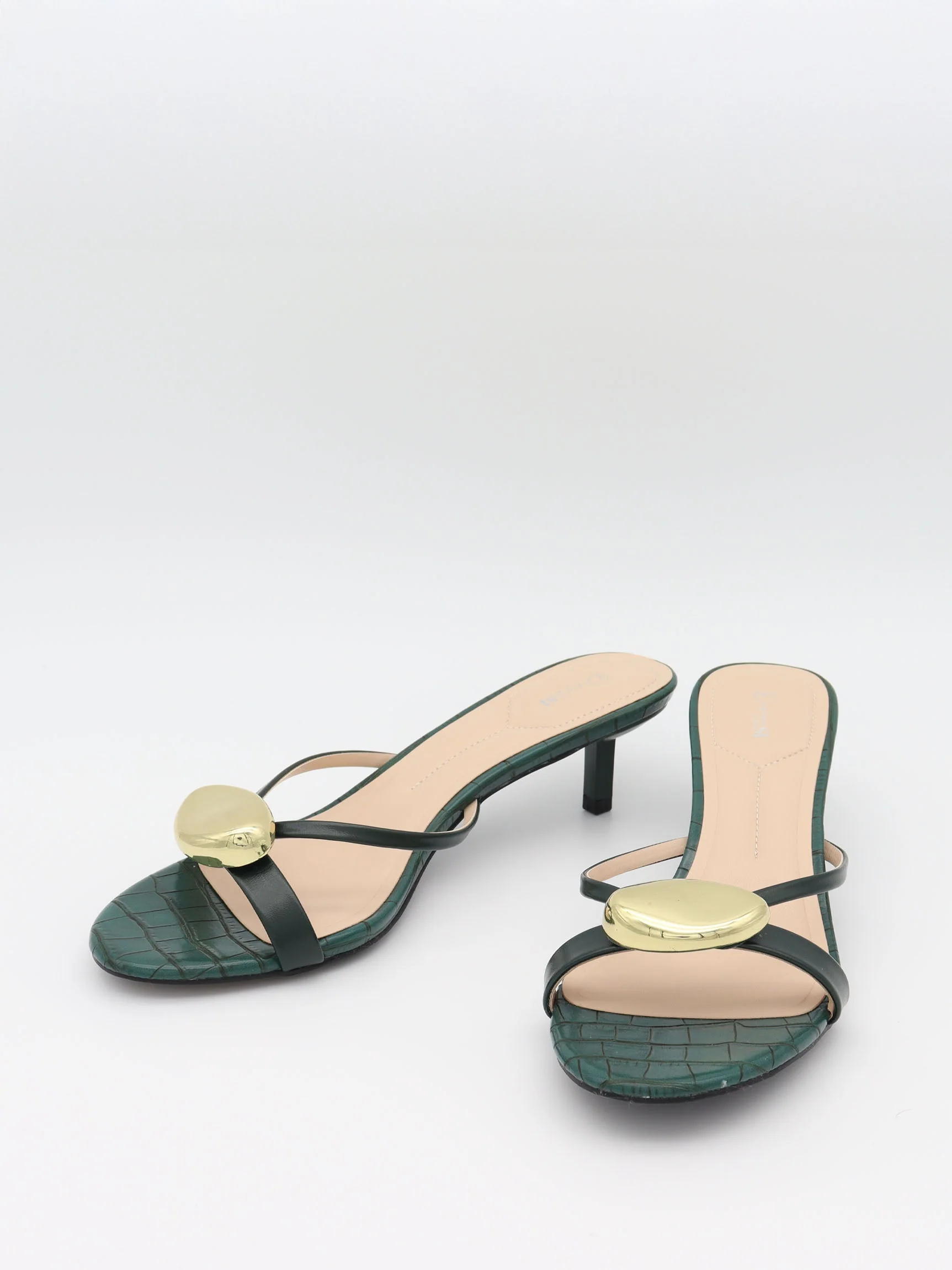 Cleopatra Mini Heels With Gold Detail - Green - Design By Si